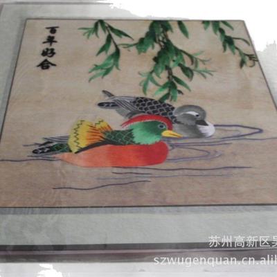 苏州刺绣客十厅书二房卧室装饰画0002手苏绣软裱画团鱼百工年好合