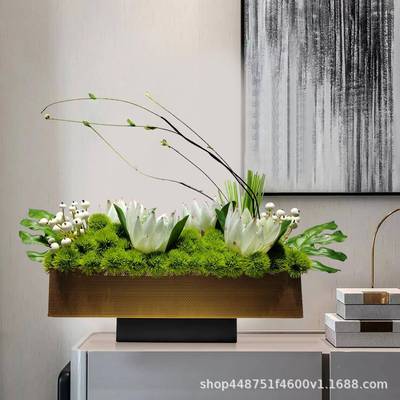 新关中式仿真花摆件样板装间客厅套酒店玄创意花艺整83560体工艺