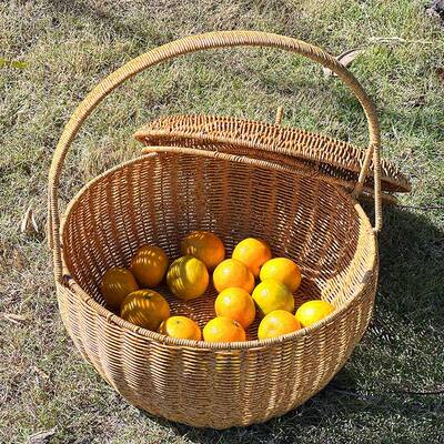 拜神提篮仿编篮带盖婚喜结H00103庆手提篮工编藤手织野餐篮家用大