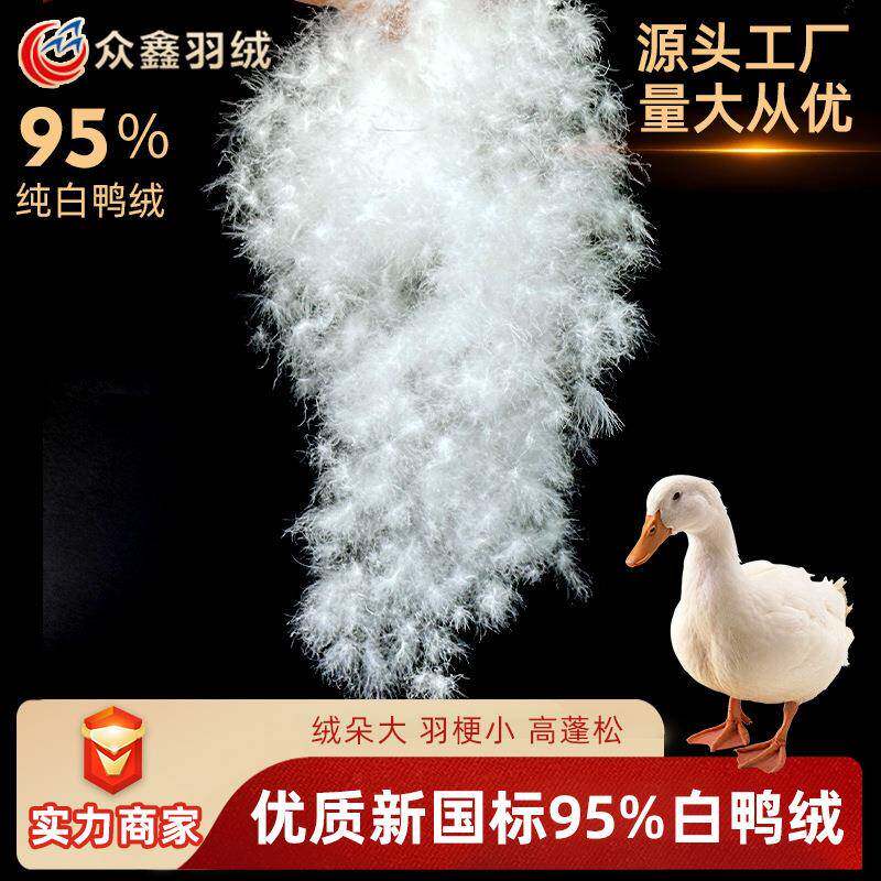 国标水洗95白鸭绒纯白大朵高蓬松羽绒被纺织羽绒羽毛原料鸭绒