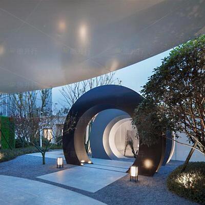 钢园林景观新式青古铜不锈铝板中浮雕月亮门月洞门拱门86349屏风