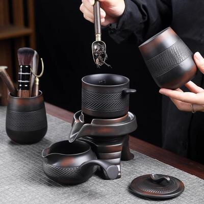 高档000101紫陶自茶具套装家用懒人神旋转石磨茶壶功夫茶杯会客泡