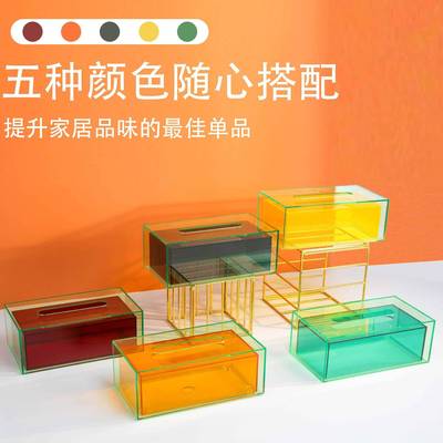 创简意透明亚克纸巾盒客厅抽纸力收盒架约轻奢风茶几餐巾纳盒亚克