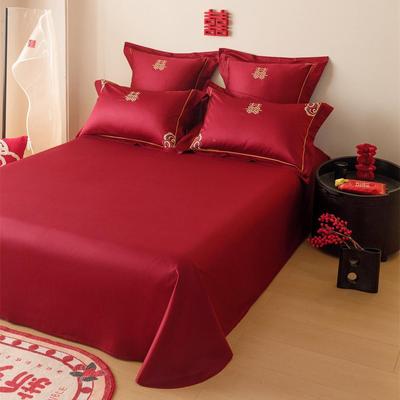 新式绒婚庆长棉四绣件套喜字WLW刺中婚嫁被套纯棉结婚红床品