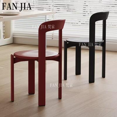 Rey椅可叠放实木餐椅艾森朗特化妆复古客厅家用轻奢中古书桌椅子