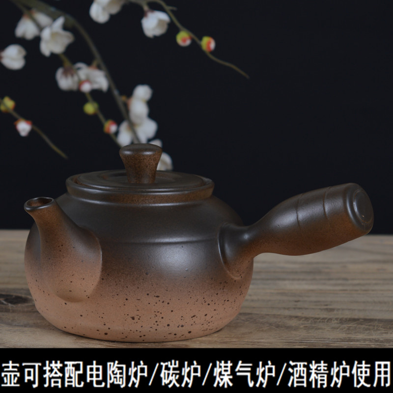 耐高温手工陶瓷烧水壶 潮州手工中式复古电陶炉适用黑提梁茶壶