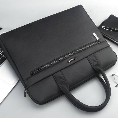 杰利A4文件袋帆布商务牛津办公包手提资料男女拉链防水黑色大容量