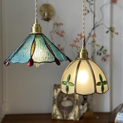纯手工12888焊锡灯复古彩色玻璃灯吊床头餐灯厅吧台民宿日式黄铜
