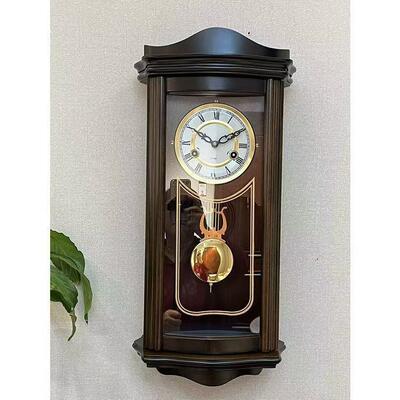 挂实木机械钟新中式整点报时上发条链式挂钟打响老式欧AL262291钟