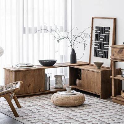 润家家居古实木约电视柜客厅家用美55472式可伸储缩简落复地式物