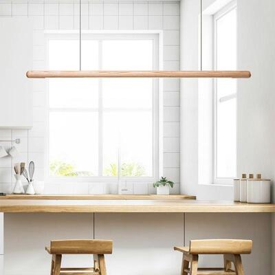 一字餐厅灯圆棒长条木吊极灯轻奢现简约吧台茶室餐桌代吊灯16411