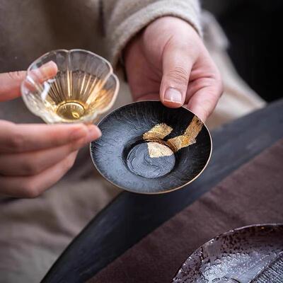 式手杯工大烫漆铜垫茶托隔热45216防杯托禅意高档防滑茶垫功夫茶