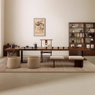 宋代GXE学实木茶椅组合胡桃木大美板茶新桌中桌式办公室接待泡茶