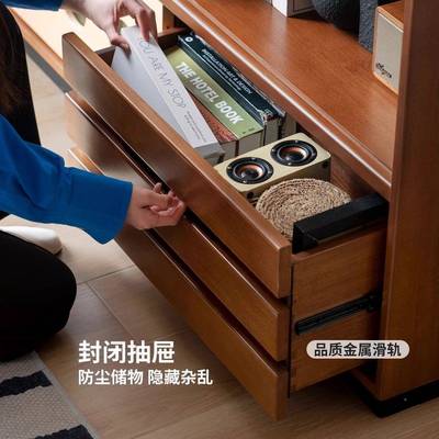 实木电家视柜边柜客厅中古架BHU风收纳斗柜家物用用拼色落地置柜
