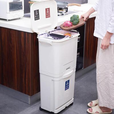 双层分类客垃圾桶简约家用干湿分类间厅卧室垃圾桶省空88104厨房
