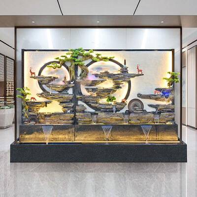院大型水幕墙流墙屏风别假山庭酒店公司大厅玄关风水招LIM墅财水