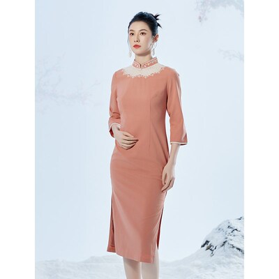 固执春季新款复古国风优雅改良旗袍中长连衣裙女81221QP07140