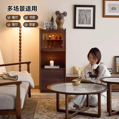 北黑桃木电视边柜客厅中古立JHC柜家美储用置物柜收纳胡物柜抽屉