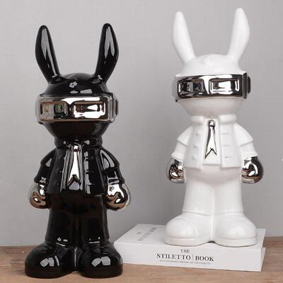 红陶瓷潮高玩星际兔KFO关ins级摆件客厅现代创意电视网柜玄柜装饰