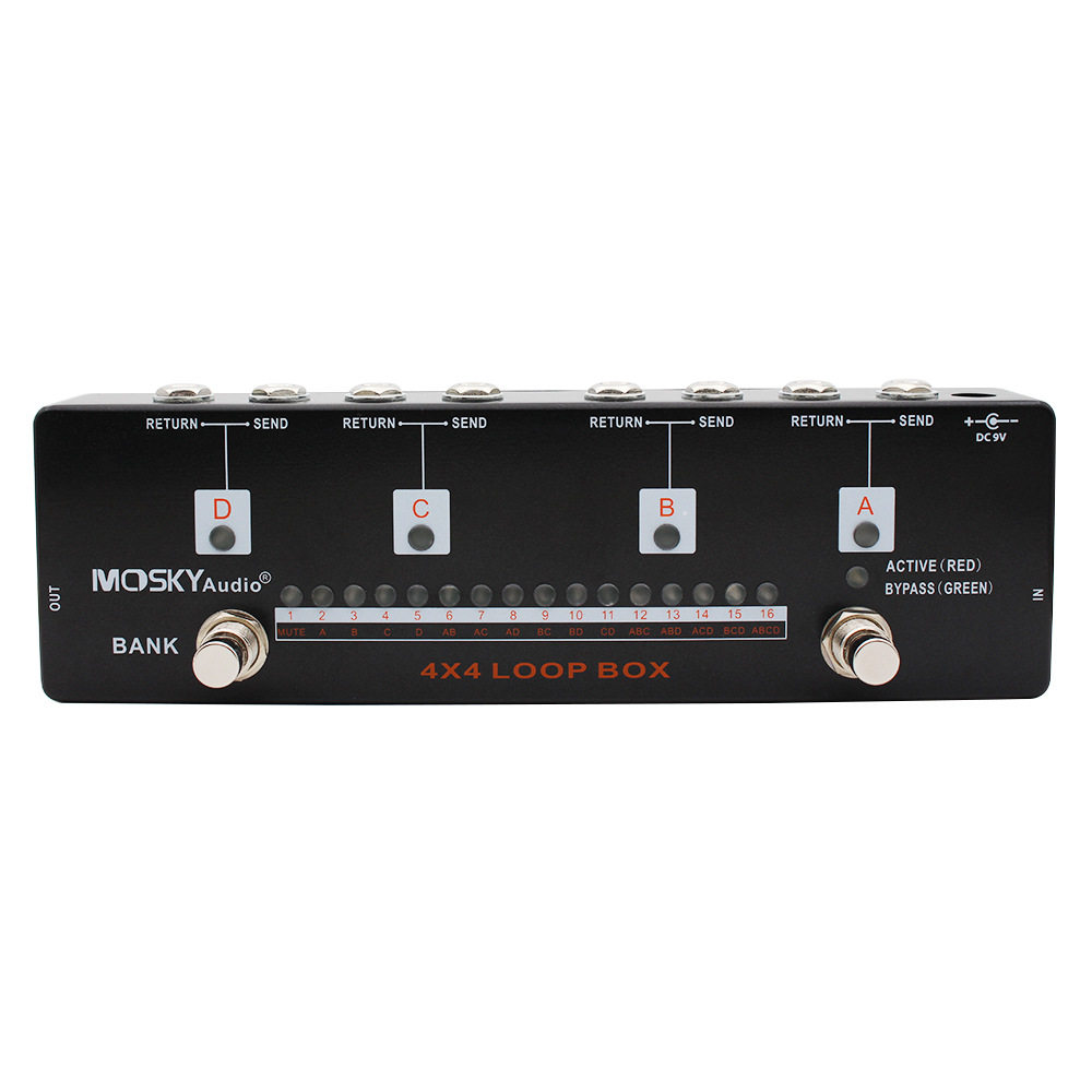 MOSKY 4X4 LOOP BOX 可视化 2个按键 16种编程效果器组合选择