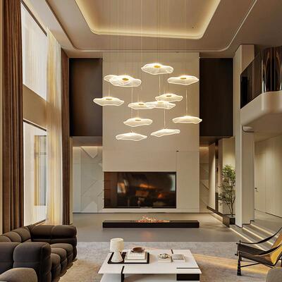 小复楼客厅大942吊灯式叶lof公寓跃层挑高中空荷别墅楼梯长吊灯创