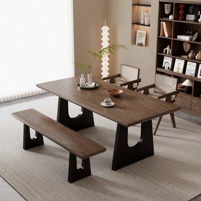 实餐室桌一ZHD体桌胡桃木色办公餐书木一体会议桌办公桌客厅长桌