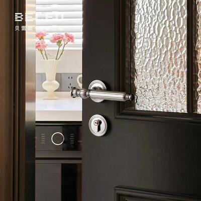 色法卧分室门锁室内美式F80-6052式磁吸静音房门银锁家用体木门门