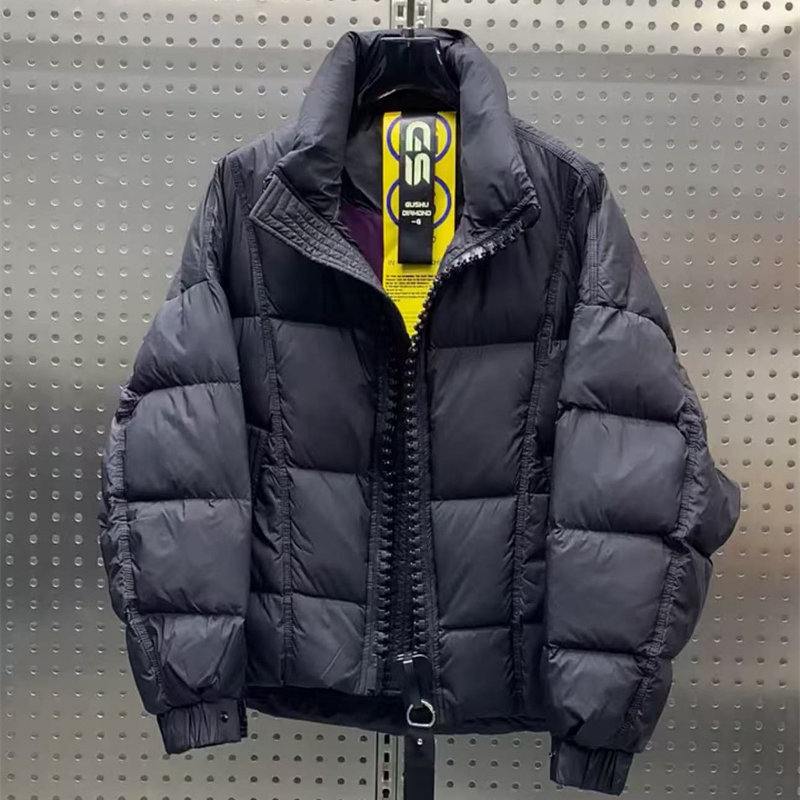 工装白鸭绒拉链加厚羽绒服男士潮牌休闲纯色外套青年保暖百搭上衣