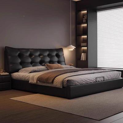 轻大黑熊奢黑主卧婚床式大气现代简约意双人色大JHM床皮床木