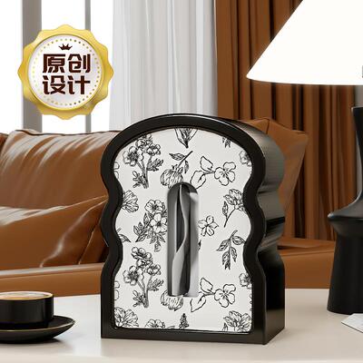 花语纸巾盒陶瓷轻奢古风黑白盒客抽厅桌面感纸中餐巾SZZ纸收纳盒