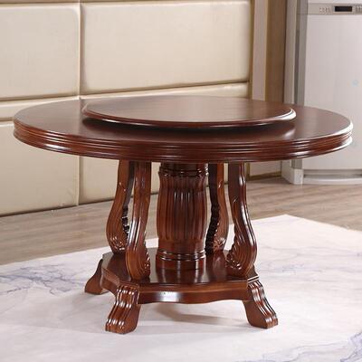 中式实木大圆桌餐转台902椅带盘可定店酒店吃饭桌饭人12人用1.88
