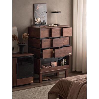 实多抽屉十斗斗柜沙发边柜胡黑桃木收木纳柜客OIE厅置物柜电视边