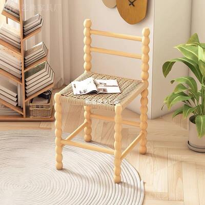 法实木餐椅藤椅葫34356芦室椅圆编柱椅茶茶椅网红椅百搭式餐椅