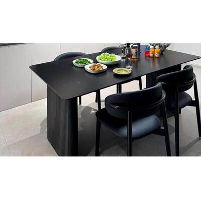 黑色板餐桌现代轻奢餐桌椅组合岩小型简IET约方意式家用饭桌长户