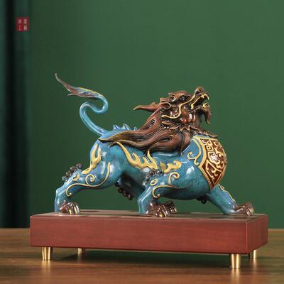 黄铜貔貅摆件一对厅铜貔貅皮关铺丘客玄家居办公室店开FWR业装饰