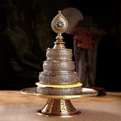 黄铜八吉祥曼扎盘藏式曼茶罗供修曼达盘法器小号摆件