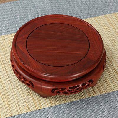 木圆形底座花瓶鱼缸花FNG景观奇赏石头观音佛像红盆檀实木雕刻托