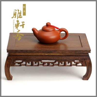 F玉器红木雕 奇石底座工艺品摆件 玉石底座 鸡翅木套三长方抱脚台