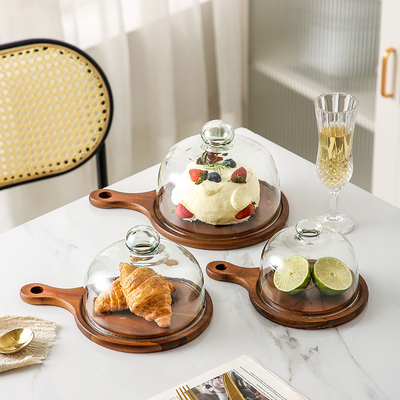 水果试吃盘带盖店用透明玻璃罩面包甜品蛋糕盖点心展示托盘品尝盘