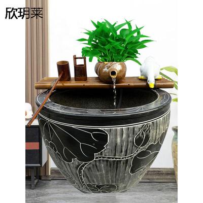 RUW11瓷1V鱼缸陶流水配循环过滤陶摆件水缸石槽水景庭院搭造景装