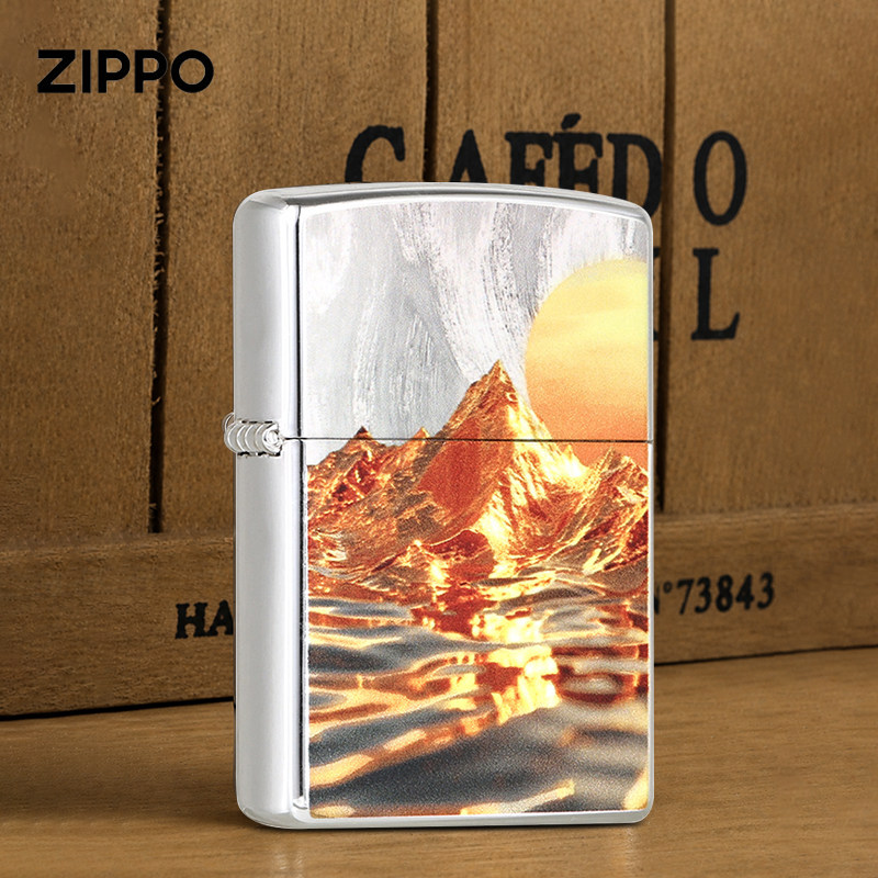 Zippo防风煤油打火机官方正品彩印浮光耀金日照金山送男友礼物
