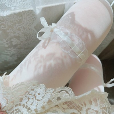 Lolita连裤袜丝袜女薄款防勾丝连体白色黑色可爱蝴蝶结袜子夏黑丝