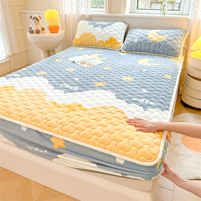 a类大豆夹棉床笠罩90*190加绒保暖法兰绒防滑床垫套150x190