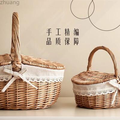 春游纳田园收ins风柳编织手篮提收纳篮户外编带盖kDP7RGS2保温网