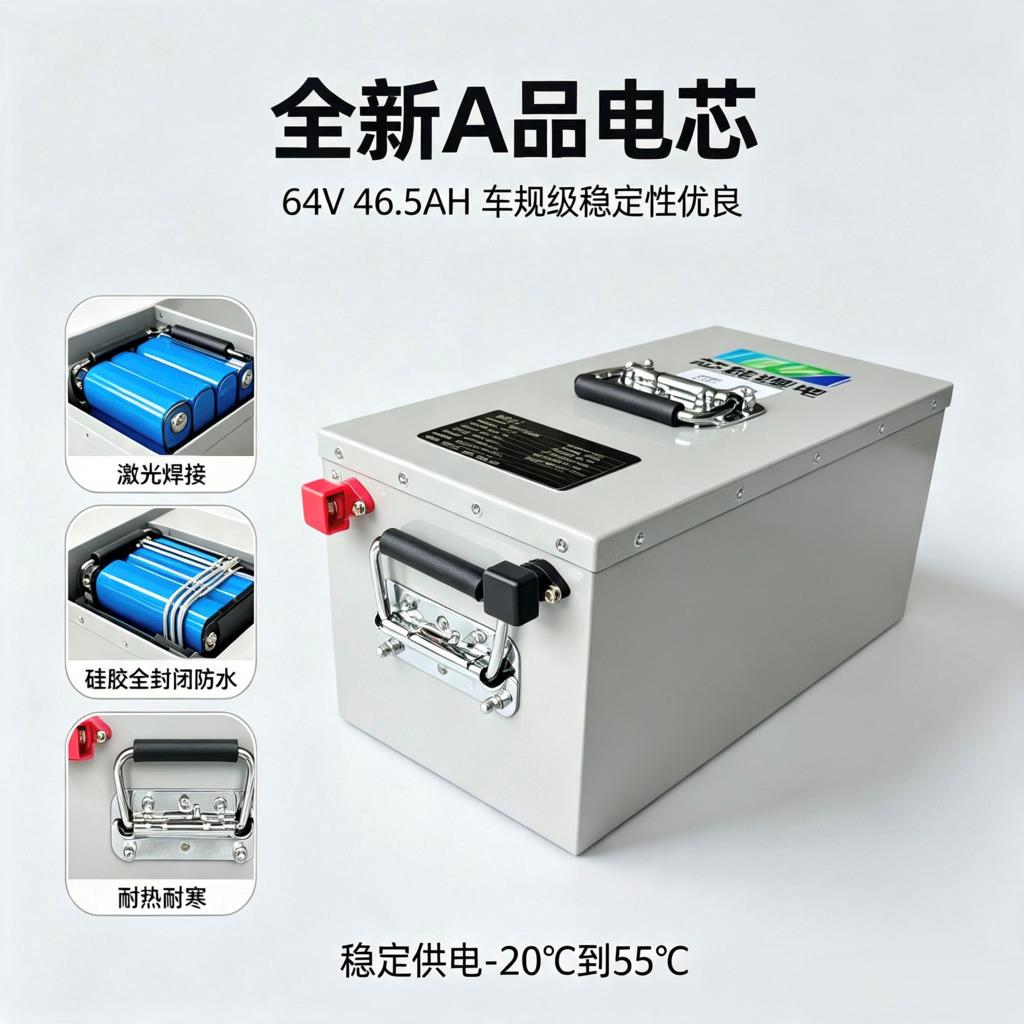 全新A品国标锂电池电动二轮/三轮车/外卖用锂电瓶户外电源64V72V