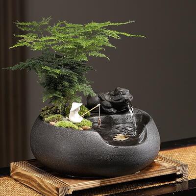 财迁流摆件循水环水客厅办公室桌面小型玄关招茶几TAQ装饰乔开业