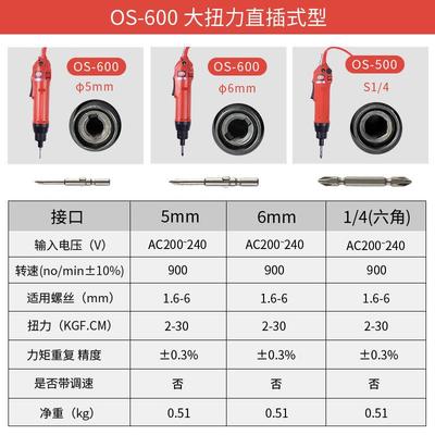 欧神OS动-600电起8子500电批S1MDG/4内六角起子头1直0插式电动螺