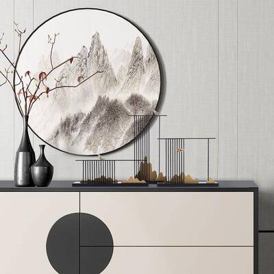 新假中式摆件酒店售楼处样板房摆设客厅电视玄关8340软柜装饰山品