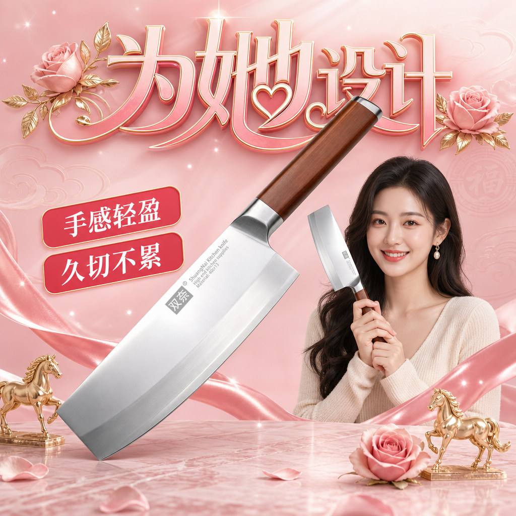 双奈4Cr13菜刀切片刀厨房刀具女士专用菜刀家用切菜切肉切片刀具