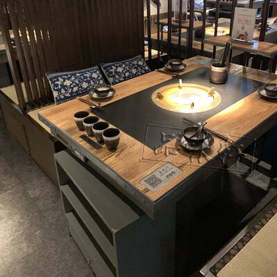 理石实木火大20835锅桌无题烟净化烤涮体桌椅主餐厅一火锅烤肉桌